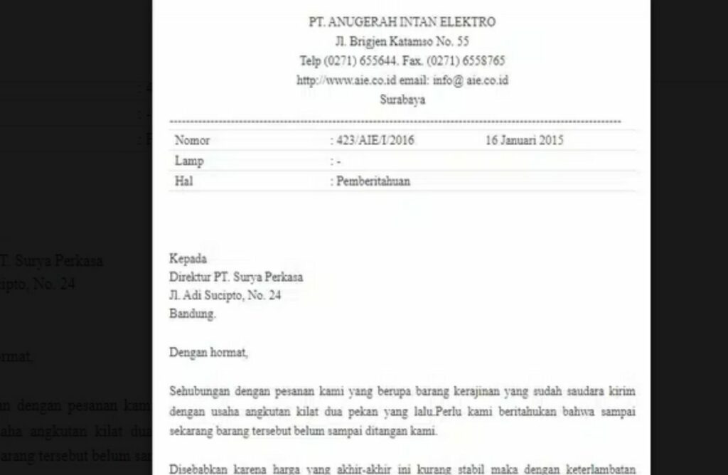 Bentuk Surat Block Style Dan Contoh Strukturnya